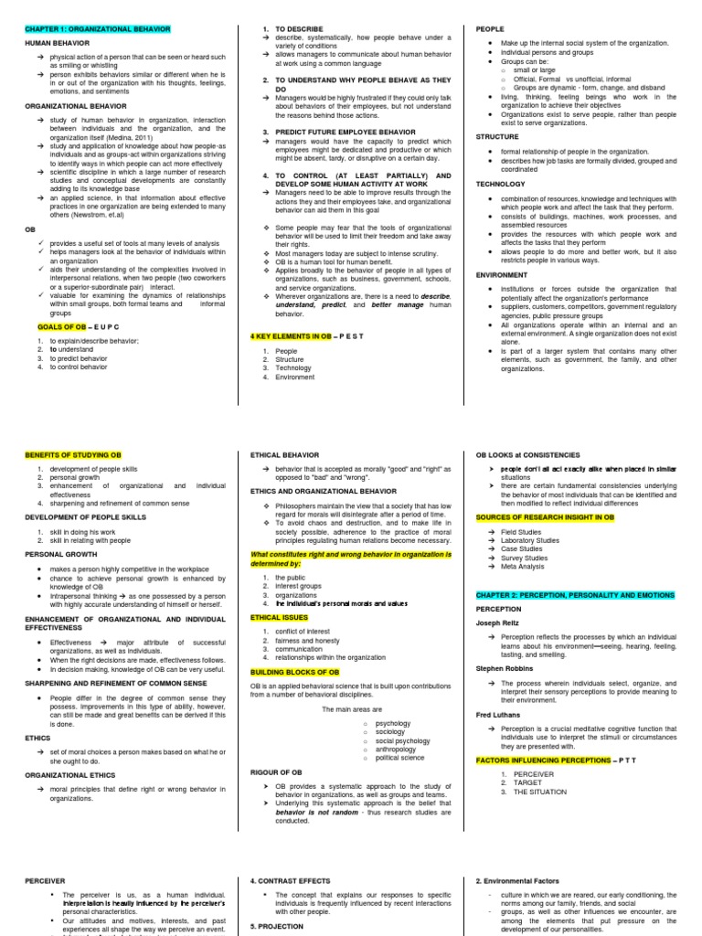 CHAPTER-1 and 2 - OB | PDF | Perception | Emotions
