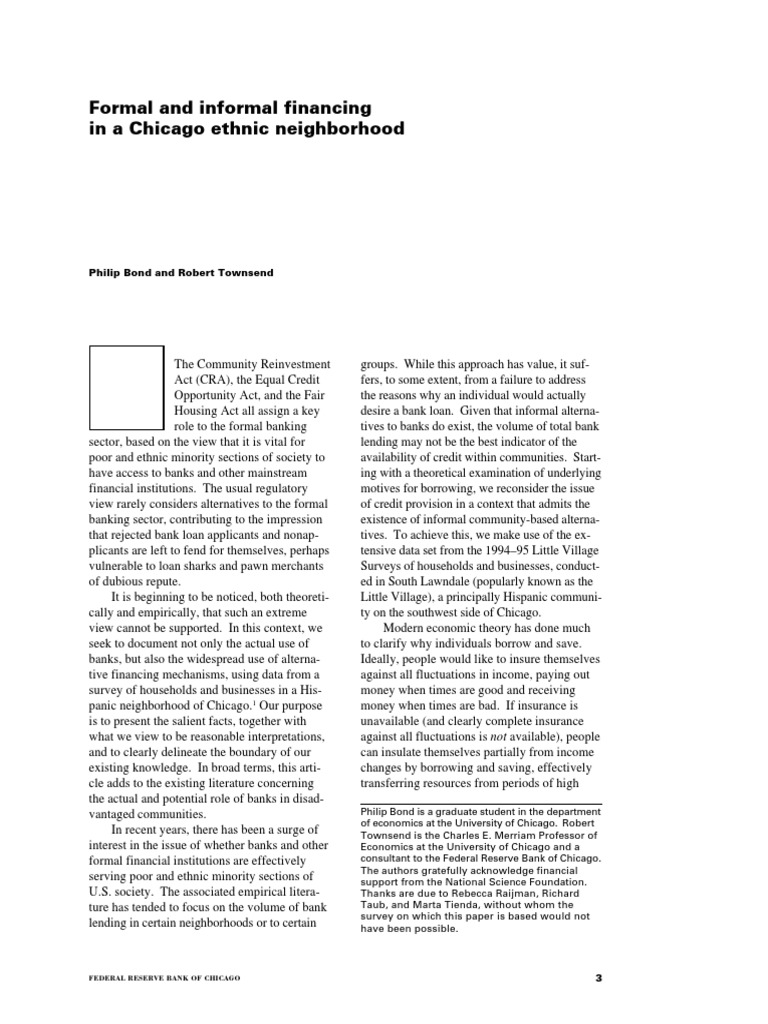Formal and Informal Financing in A Chicago Ethnic Neighborhood | PDF
