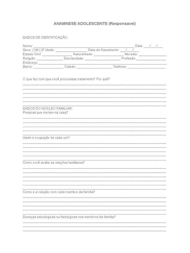 ANAMNESE ADOLESCENTE (Responsável) (1) | PDF | Adolescência | Família