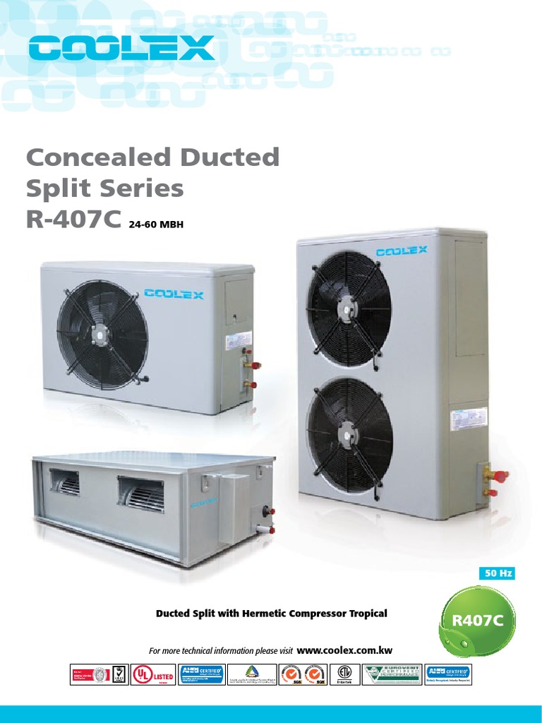 Coolex Concealed Ducted Split Units R407C 24-60 MBH 50Hz | PDF | Air Conditioning | Electrical ...