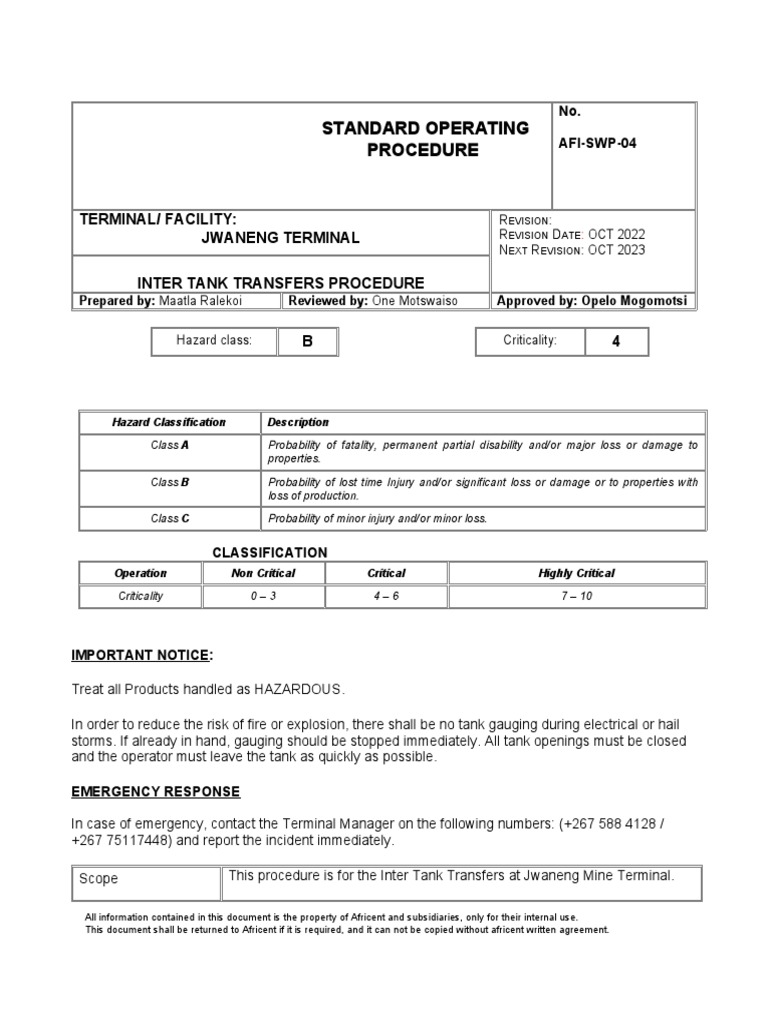 Inter Tank Transfers - SWP | PDF | Personal Protective Equipment ...