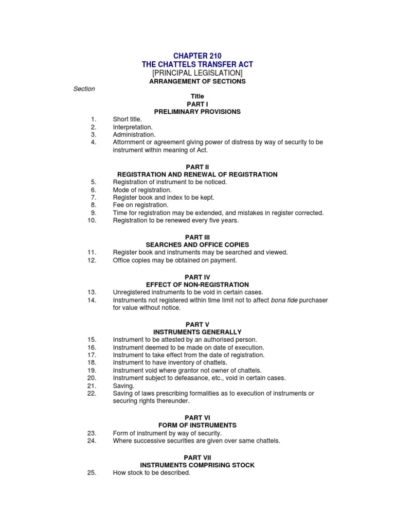 Chattels Transfer (Cap. 210) | PDF