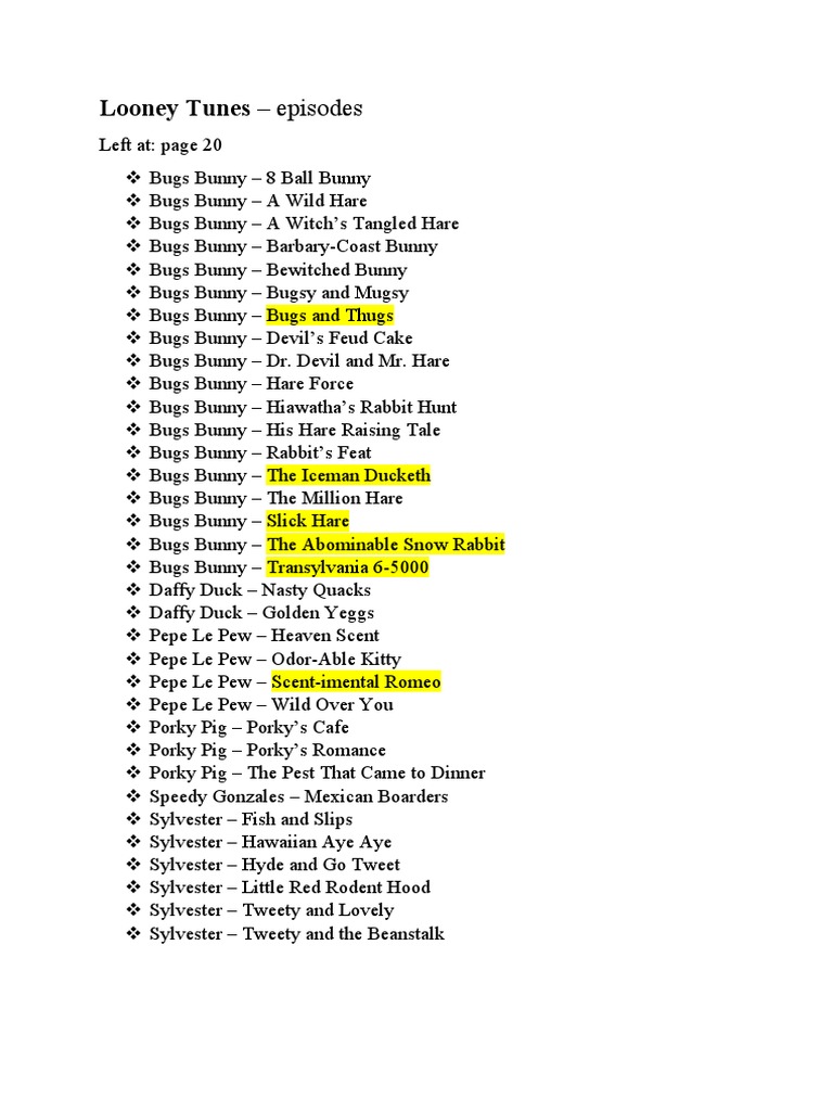 Looney Tunes Pdf