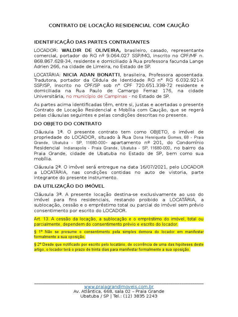 Contrato de Locação Residencial | PDF | Aluguel | Juros