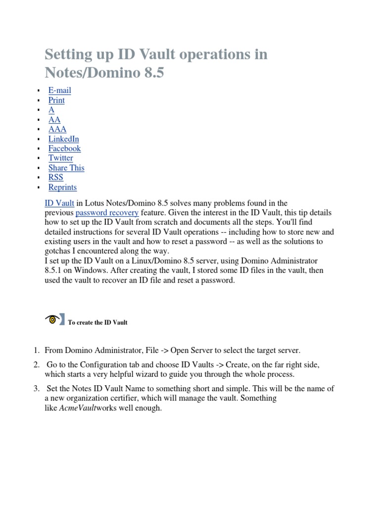 Setting Up ID Vault in Lotus Notes 8.5 | PDF | Ibm Notes | Password