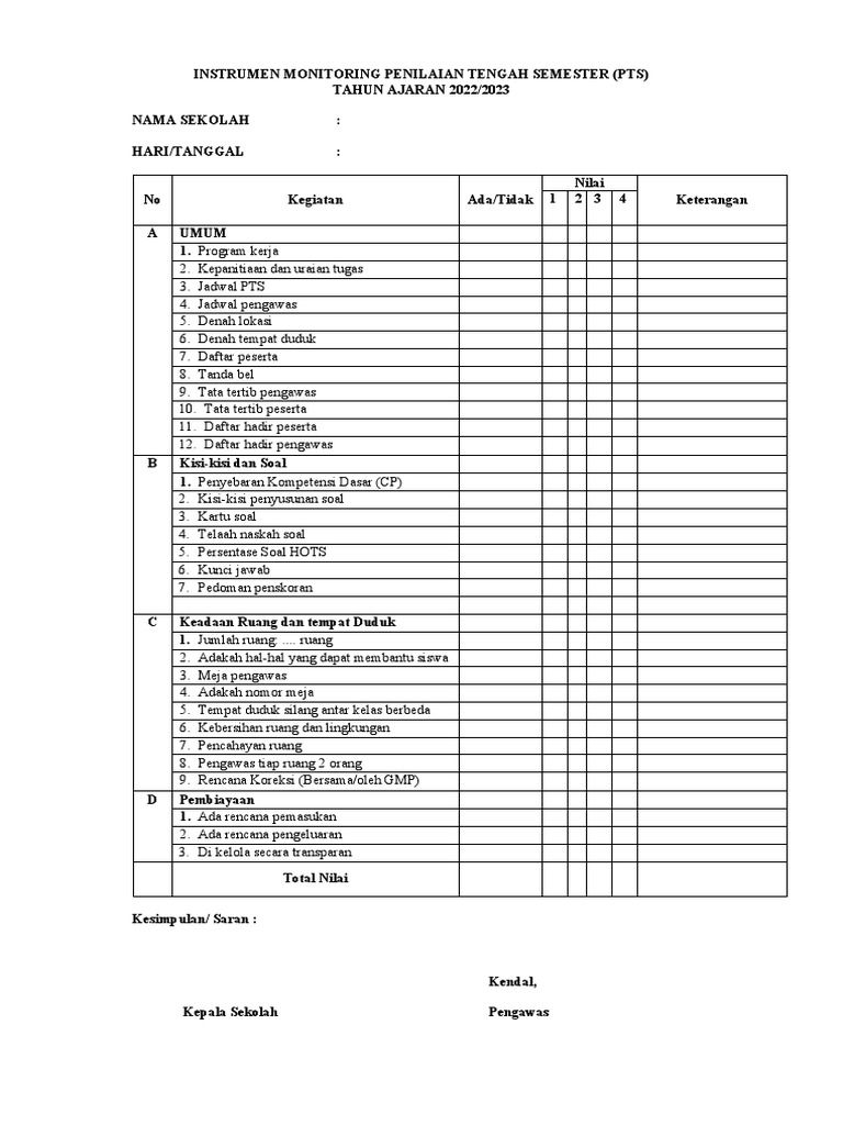 5 Instrumen Monitoring PTS 2022-2023 | PDF