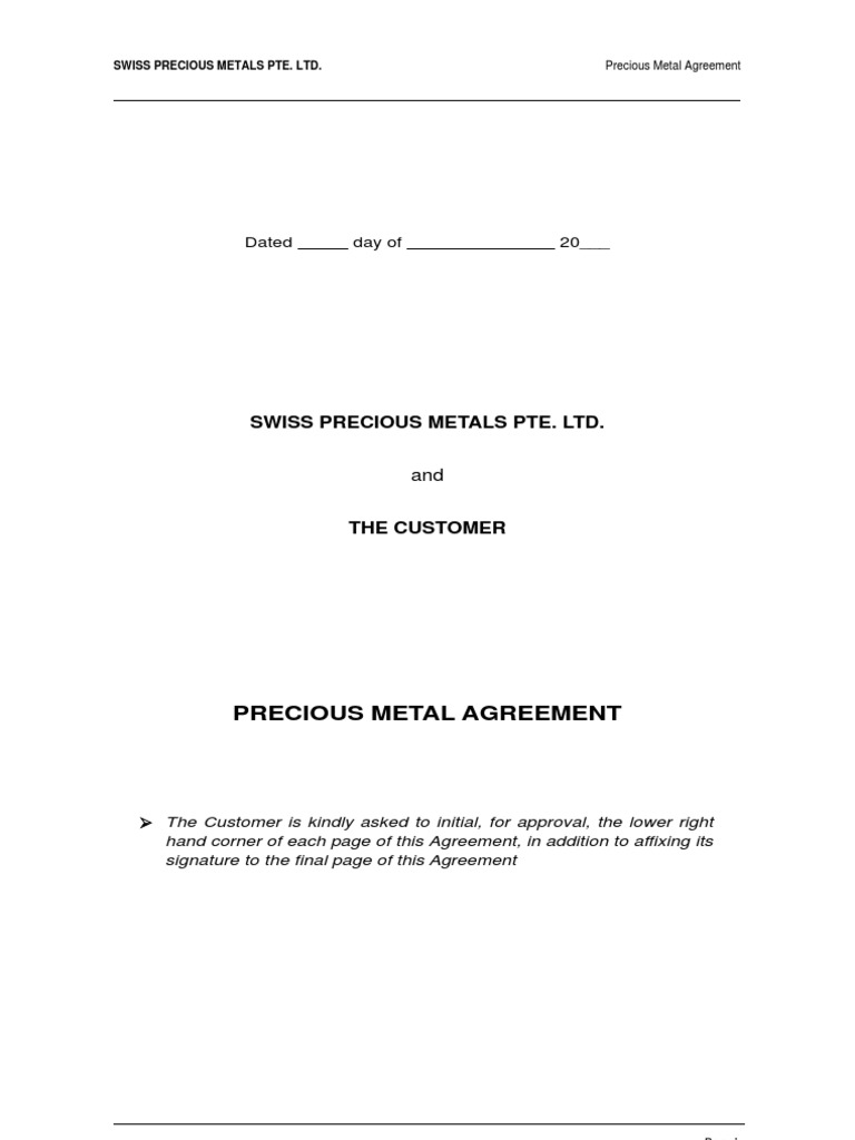Precious Metal Agreement Overview | PDF | Indemnity | Confidentiality