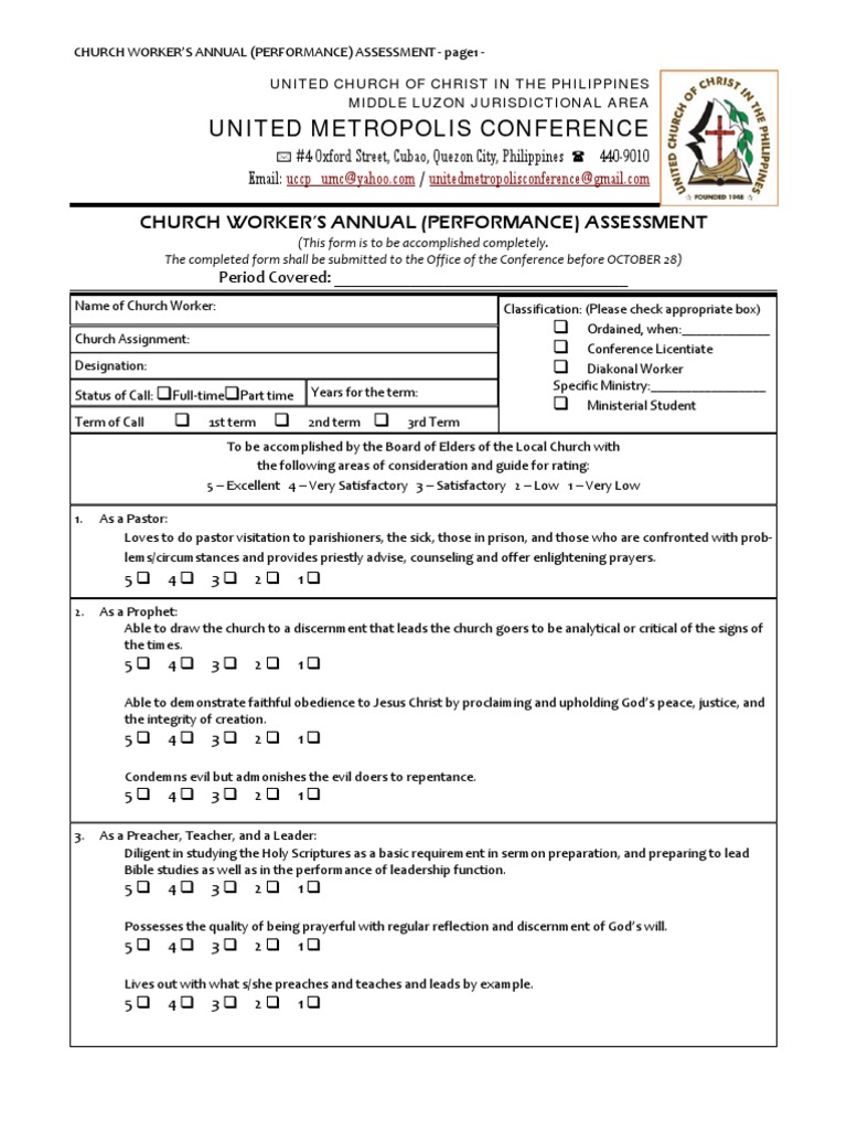 Church Worker Performance Assessment Form | PDF | Elder (Christianity ...