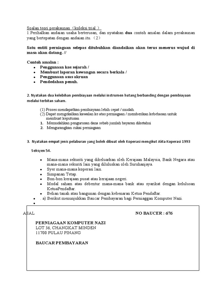 Teori Perakaunan Sem 1 Berdasarkan Soalan Trial Dan Sebelum STPM | PDF