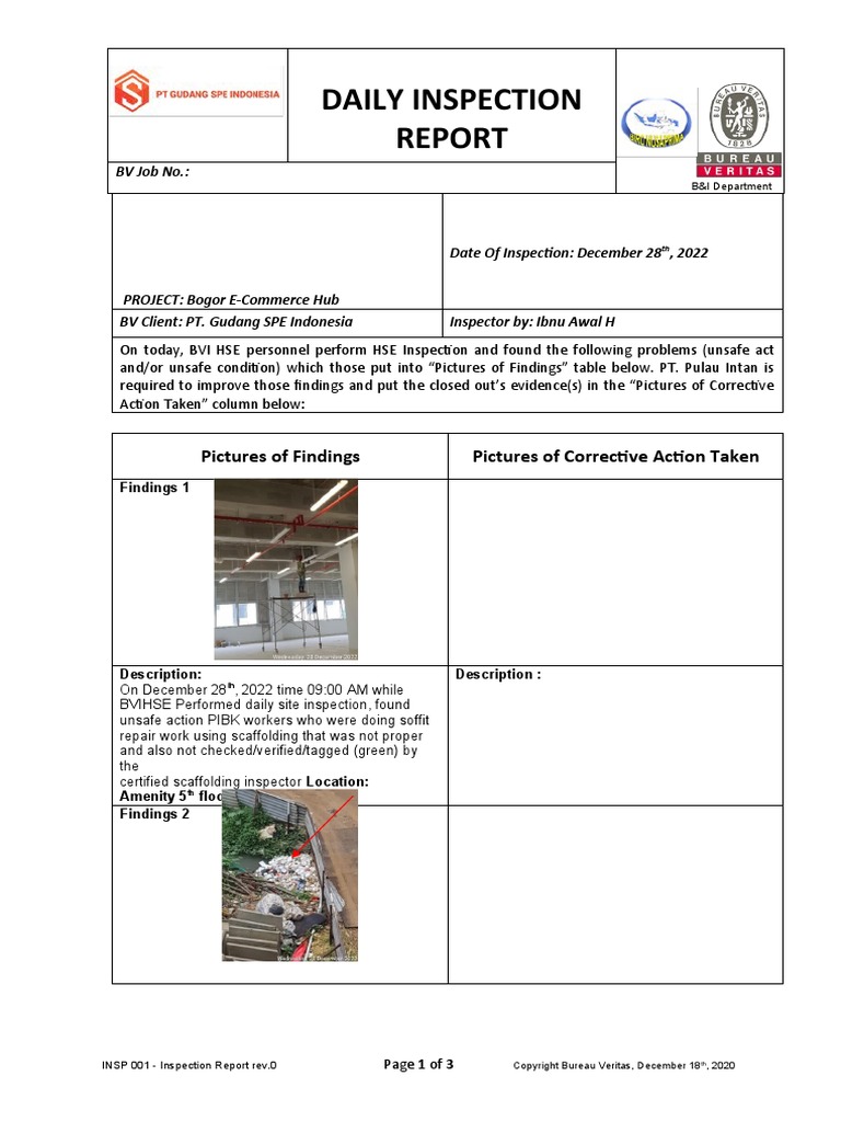 BVI-HSE Daily Report 2022-12-28 | PDF