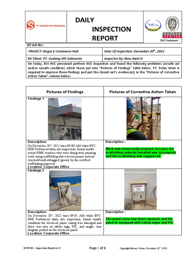 BVI-HSE Daily Report 2022-12-20 | PDF
