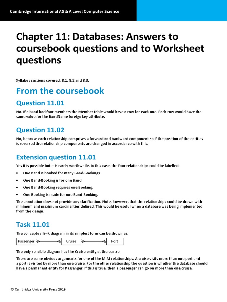 Chapter 11 Answers | PDF | Relational Model | Table (Database)