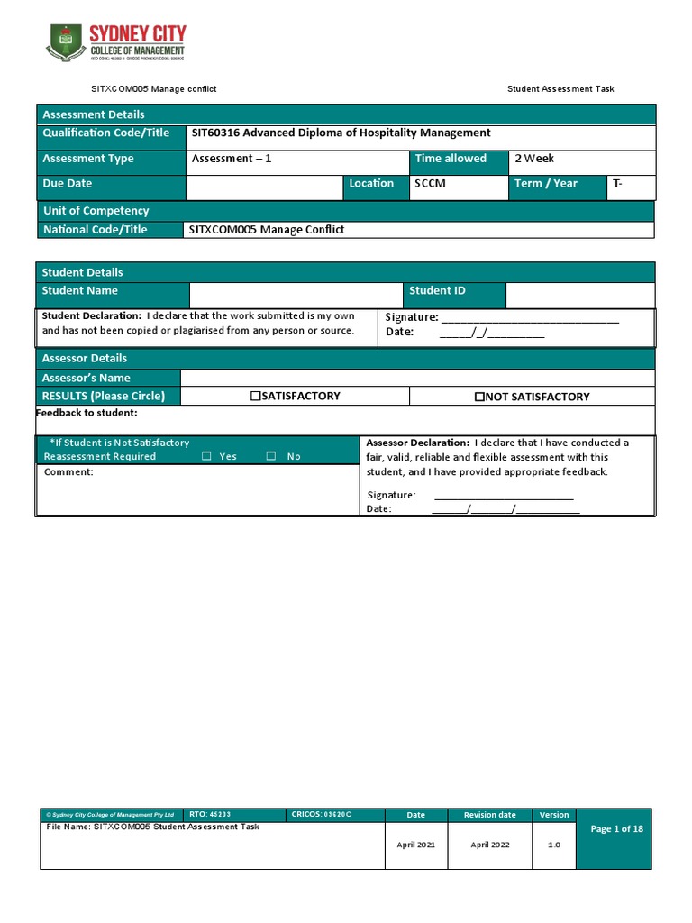 SITXCOM005-Student-Assessment-Task-2 Solution | PDF | Plagiarism | Communication