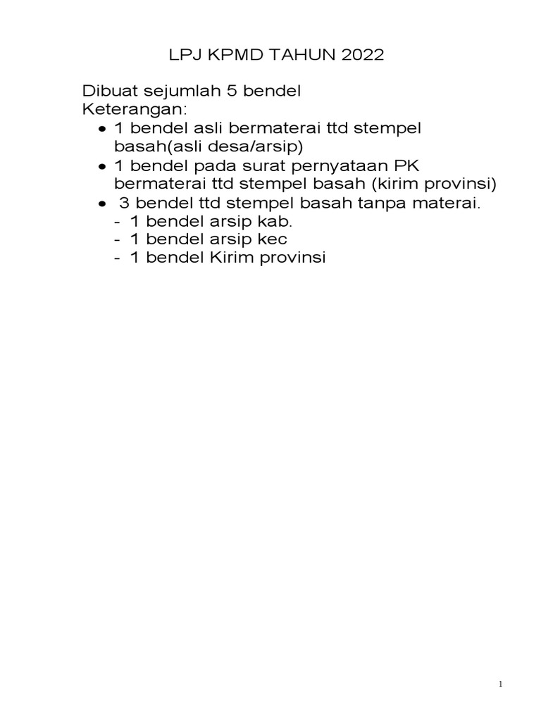 2022 Format Dokumen LPJ Bankeu Op. KPMD 2022 | PDF