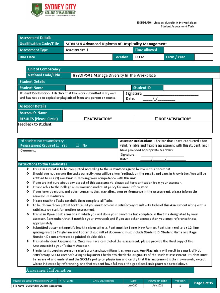 BSBDIV501-Assessment-Task-1 Solution | PDF