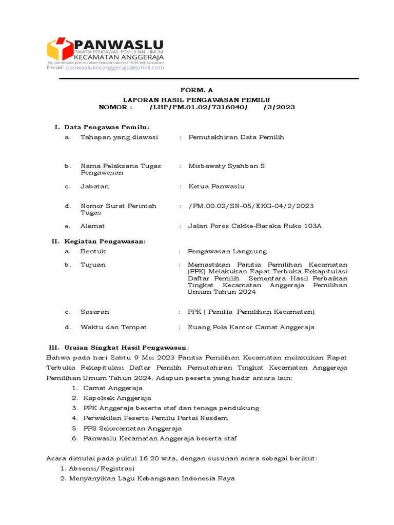 LHP Pleno DPSHP TK Kecamatan | PDF