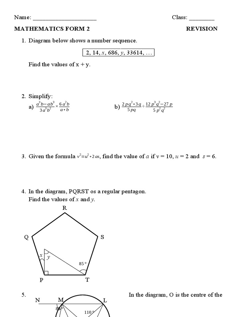 F2 Maths Exam Revision Paper | PDF