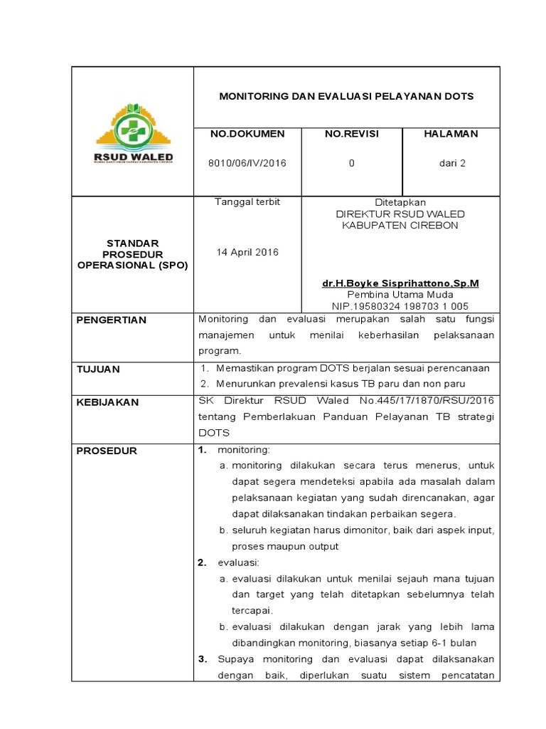 Monitoring Dan Evaluasi Pelayanan Dots | PDF