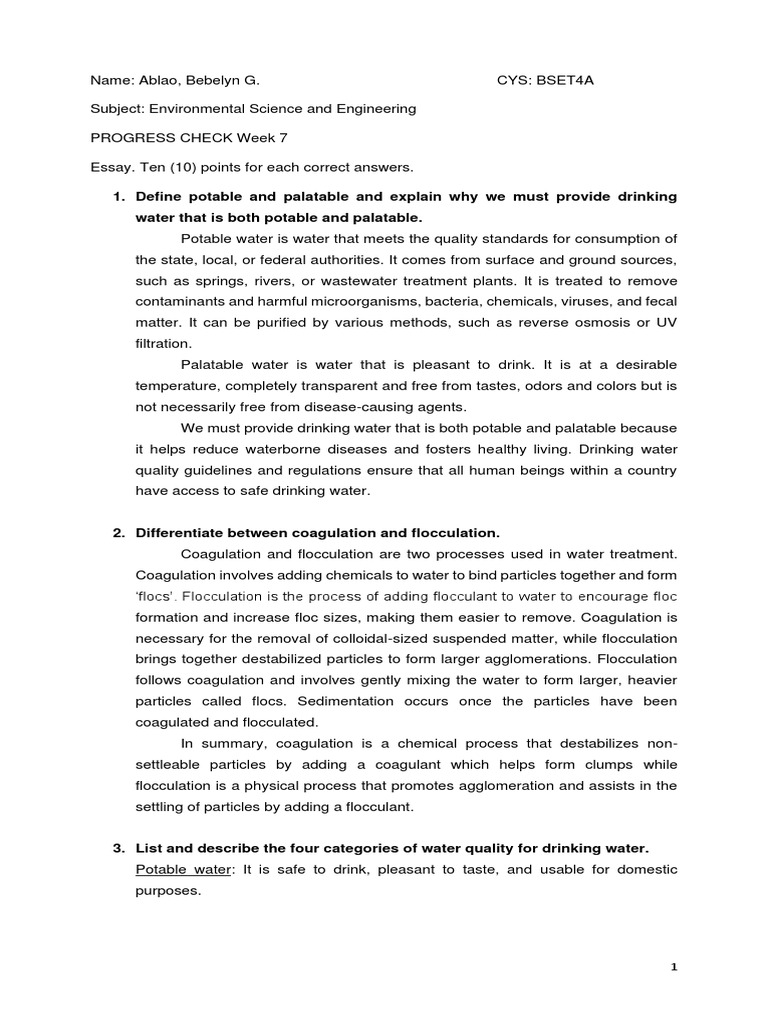 Ablao, Bebelyn G. - BSET4A - ESE - Week 7 | PDF | Water Purification | Water