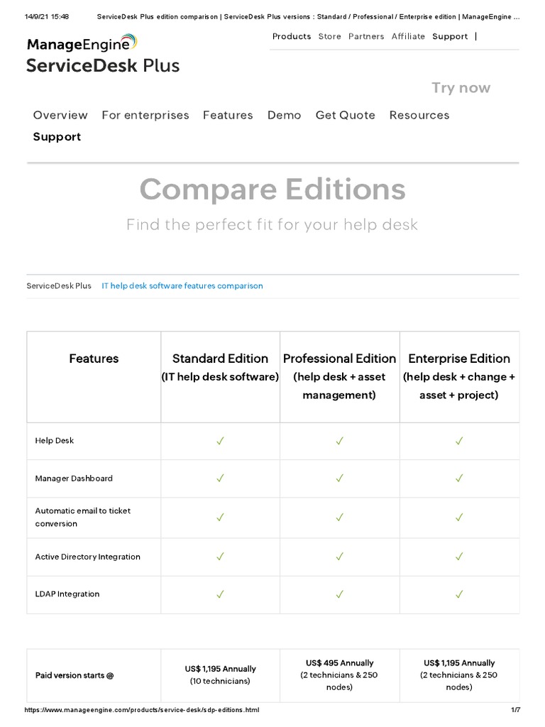 ServiceDesk Plus Edition Comparison | PDF | It Service Management ...