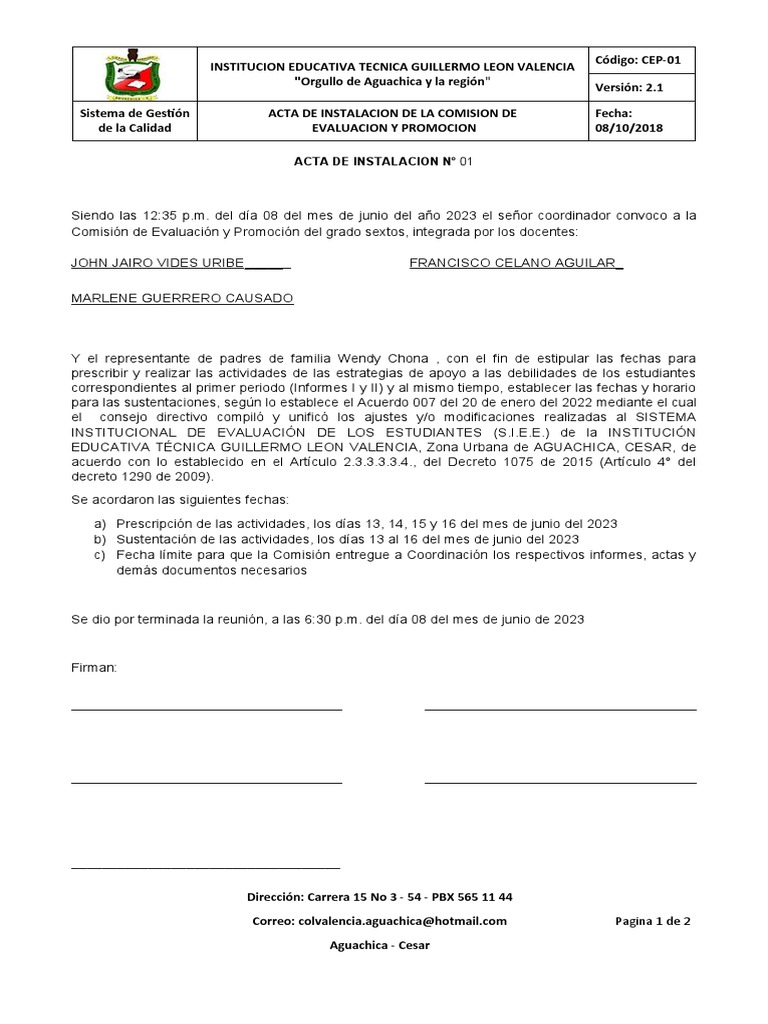 Cep-01 Acta de Instalacion de La Comision | PDF