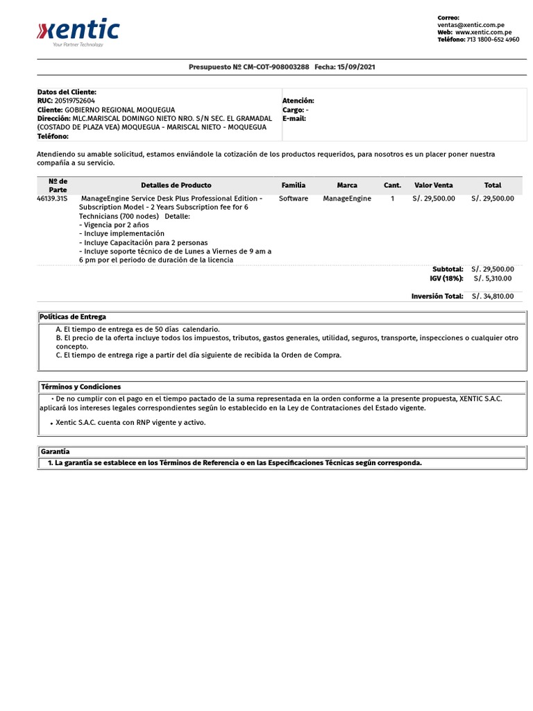 Service Desk de Manage Engine - Gobierno Regional Moquegua | PDF