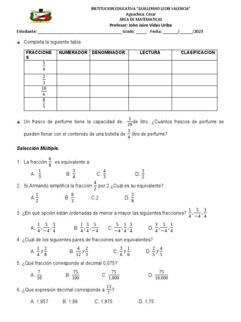 Evaluacion de Numeros Racionales | PDF | Matemática Elemental | Objetos ...