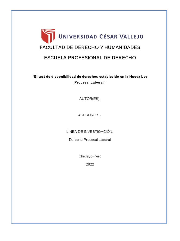 El Test de Disponibilidad de Derechos Establecido en La Nueva Ley ...