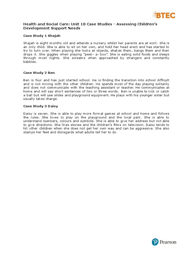Unit 18 Case Studies Assessing Childrens Development Support Needs | PDF