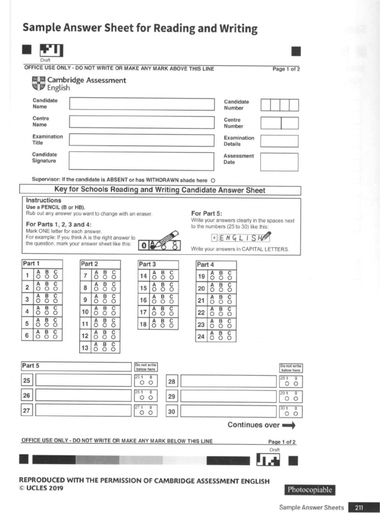 KET Answer Sheet | PDF