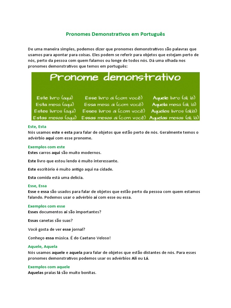 Aula 4 - Pronomes Demonstrativos | PDF