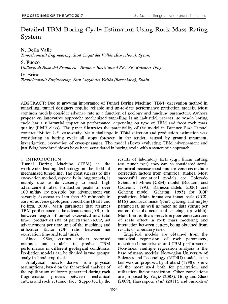 (2017) Della Valle, N. Fuoco, S. Brino, G. Detailed TBM Boring Cycle Estimation Using Rock Mass ...
