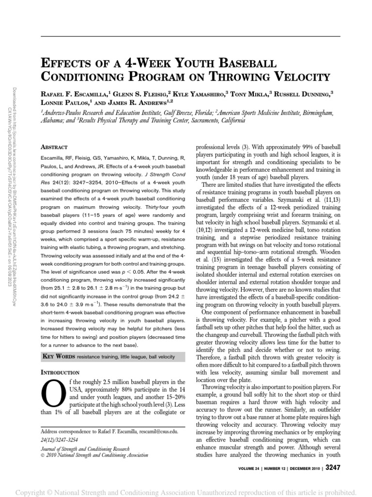 Effects of A 4 Week Youth Baseball Conditioning.8 | PDF | Anatomical ...