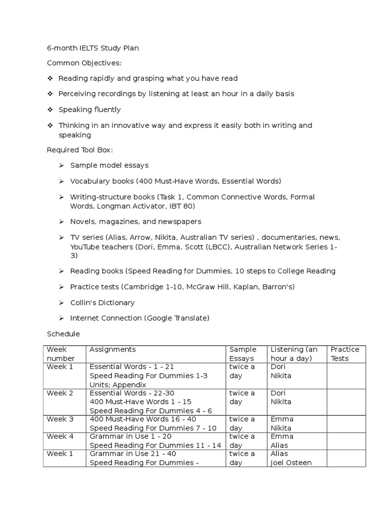 6 Month Ielts Study Plan | PDF | International English Language Testing ...