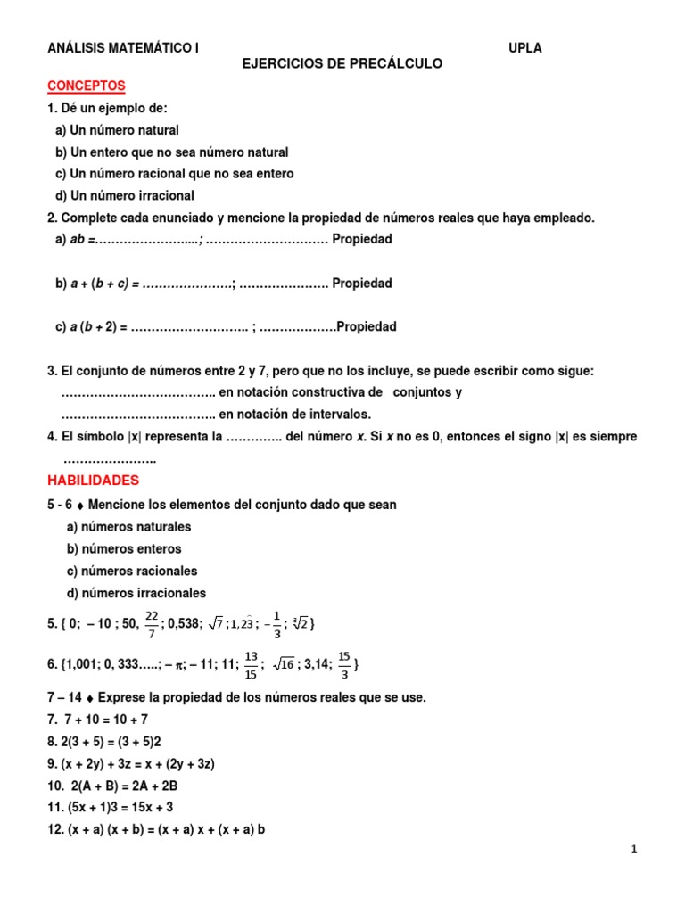 Ejercicios de Pre Cálculo | PDF