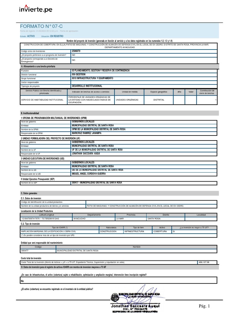 Formato #07-C: Estado: ACTIVO Situación: EN REGISTRO | PDF | Economias