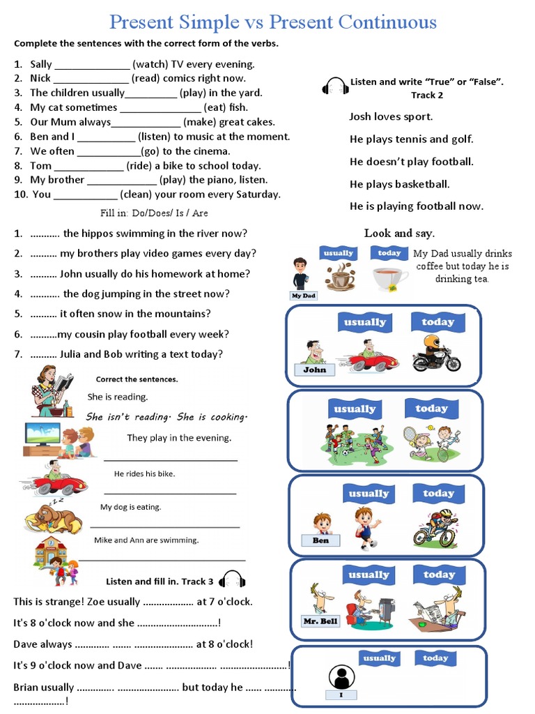 Present Simple Vs Present Continuous Worksheet | PDF