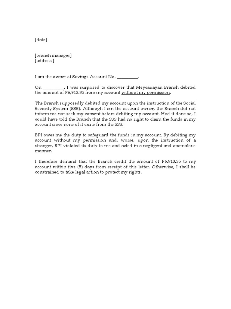 Letter To Bank | PDF