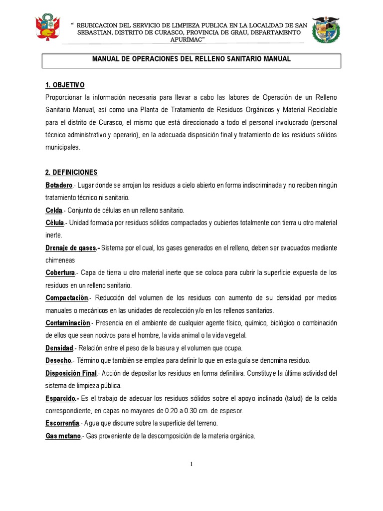 Manual de Operación de Relleno Sanitario | PDF | Residuos | Vertedero