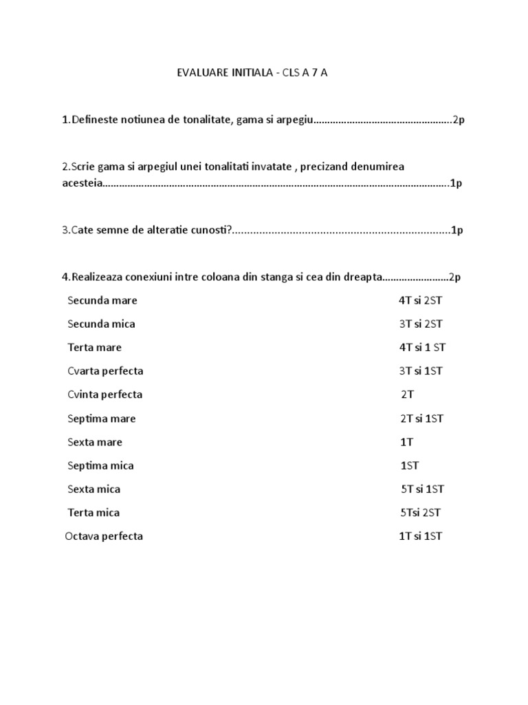 Evaluare initiala clasa a 7 a | PDF