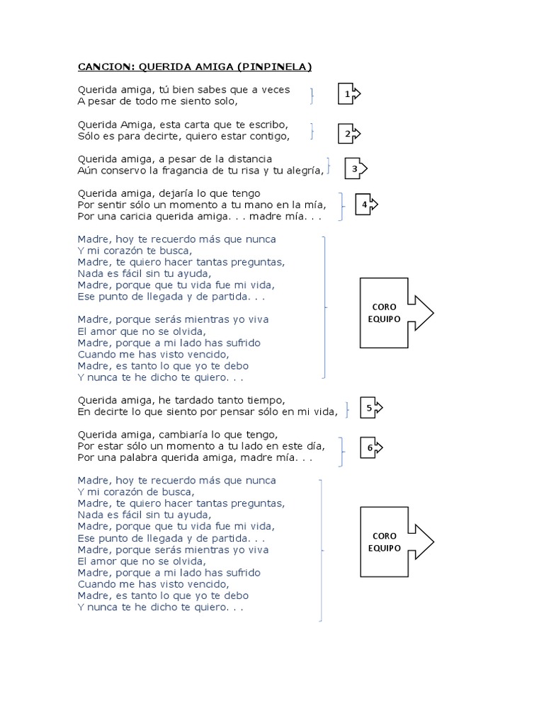 Cancion Pinpinela Querida Amiga | PDF