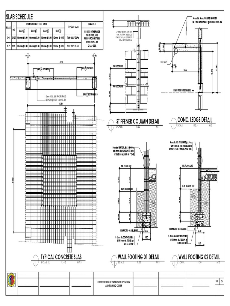 Slab Schedule: Stiffener Column Detail Conc. Ledge Detail | PDF | Buildings And Structures ...