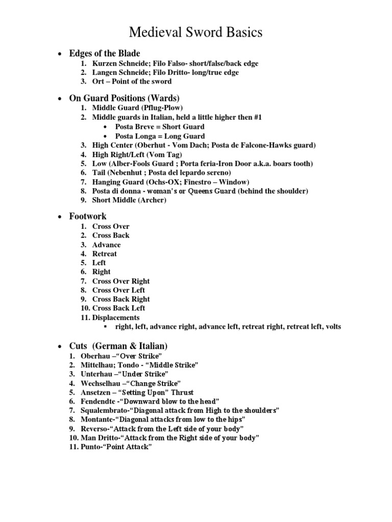 Medieval Sword Basics | PDF