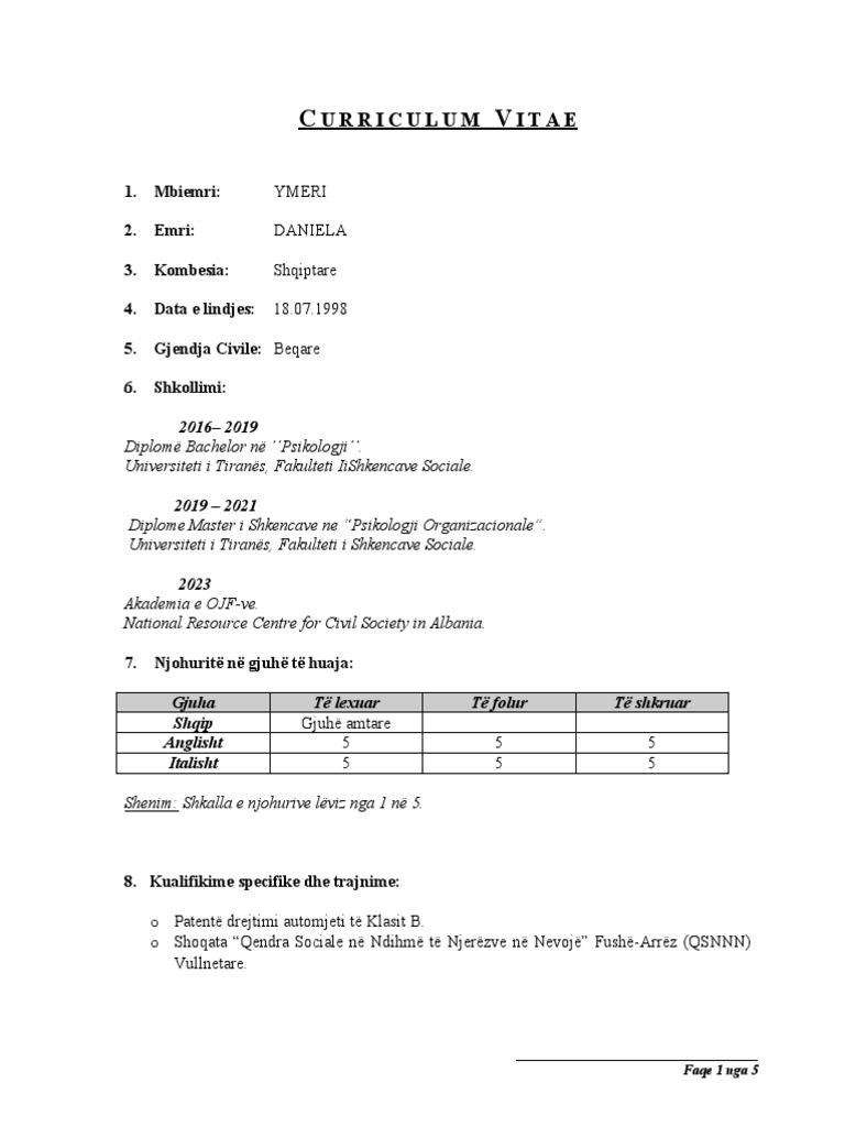CV - Daniela Ymeri New | PDF