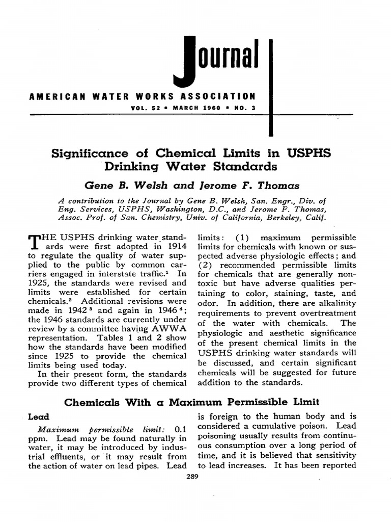 Journal AWWA - 1960 - Welsh - Significance of Chemical Limits in USPHS ...
