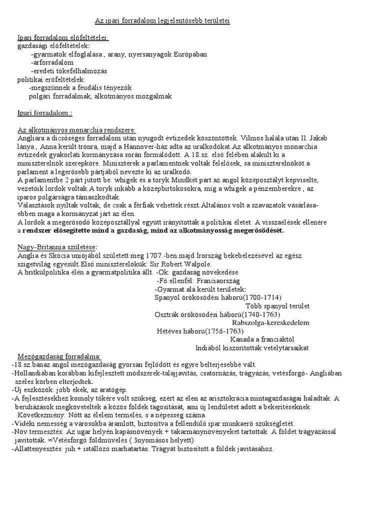 Az Ipari Forradalmak Legjelentősebb Területei | PDF