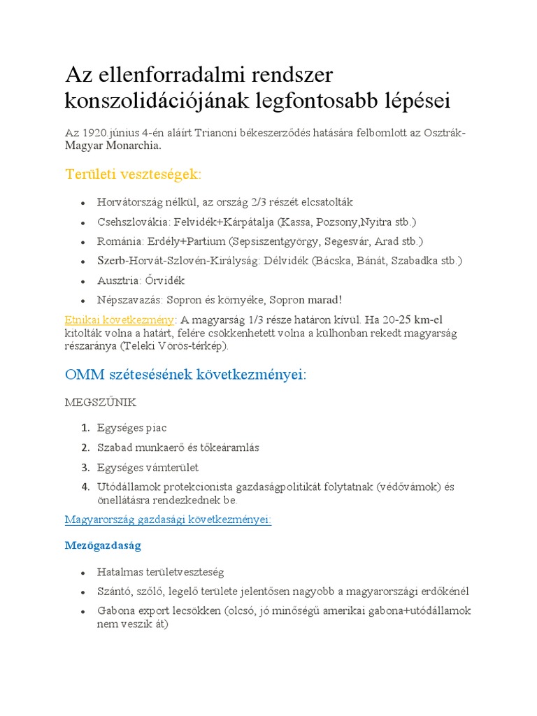 Az ellenforradalmi rendszer konszolidációjának legfontosabb lépései | PDF