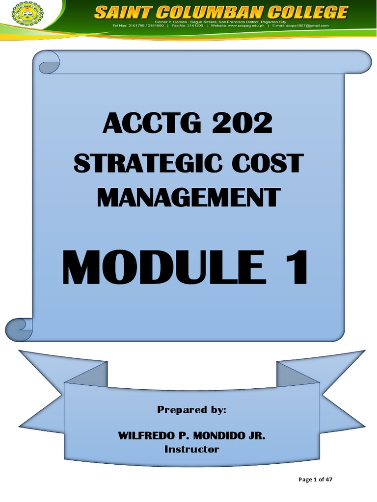 Acctg 202 Module 1 Strategic Cost Management Pdf Expense Cost