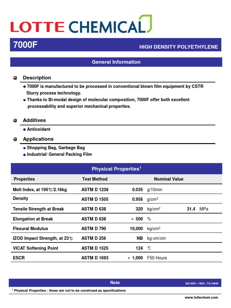 Lotte Chemical HDPE 7000F | PDF