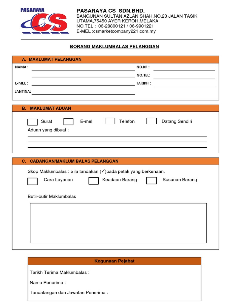 BORANG MAKLUMBALAS PELANGGAN | PDF